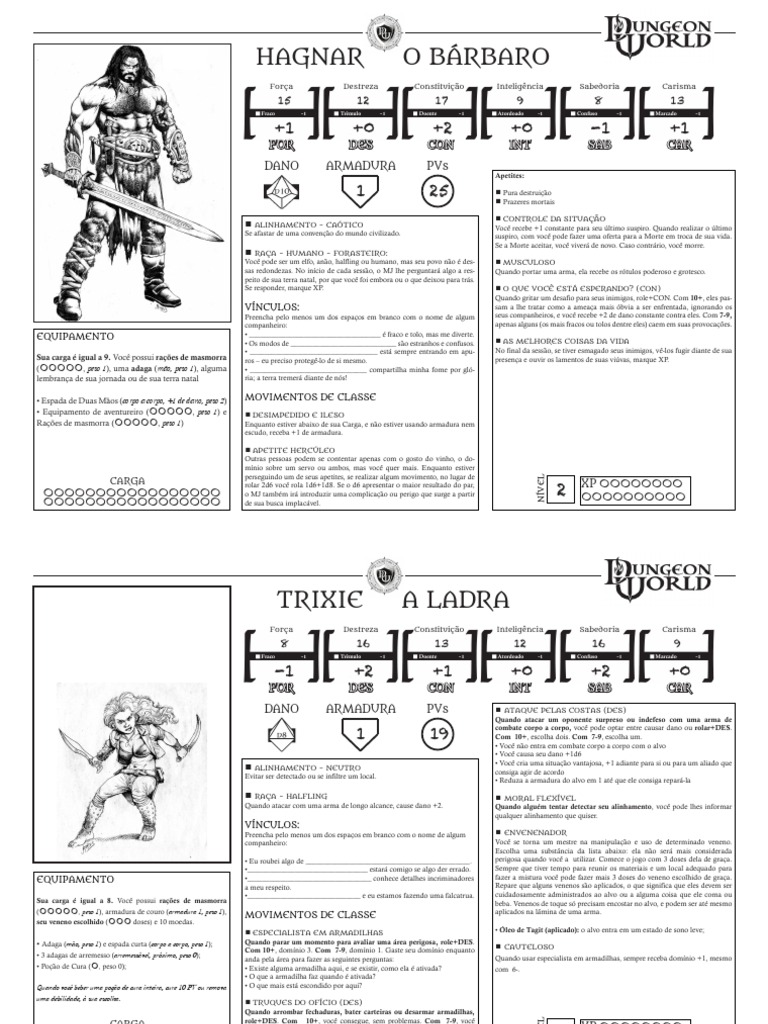 Fichas Prontas de Dungeon World | PDF | Caça | Eucaristia