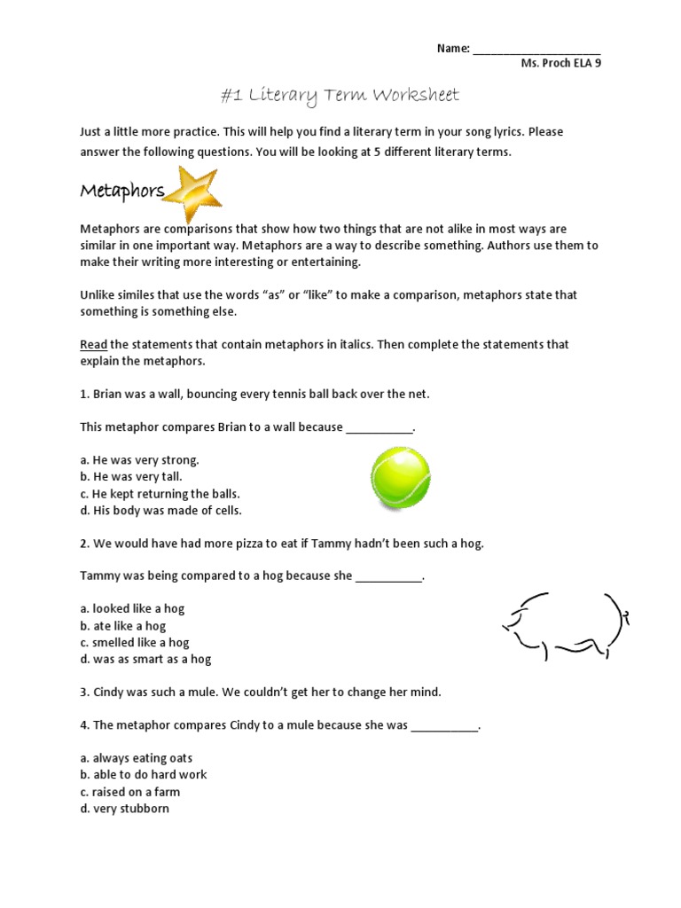 Literary Terms Practice Worksheet | PDF | Metaphor | Anthropomorphism
