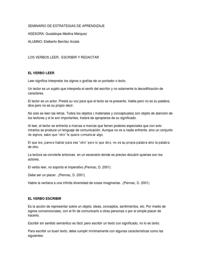 Verbos Leer y Escribir en Aprendizaje | PDF | Palabra | Lectura (proceso)