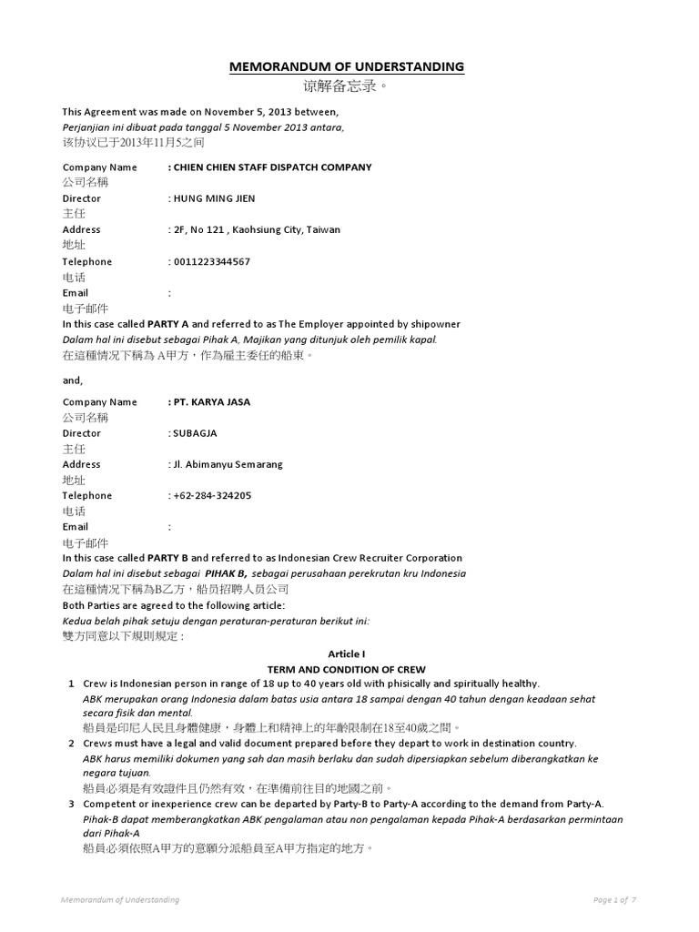 Contoh Surat Kerja Sama MOU | PDF