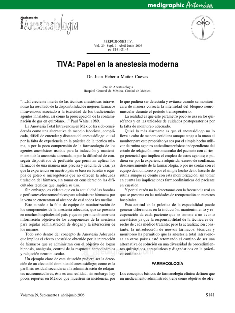 TIVA en Anestesia Moderna en México | PDF