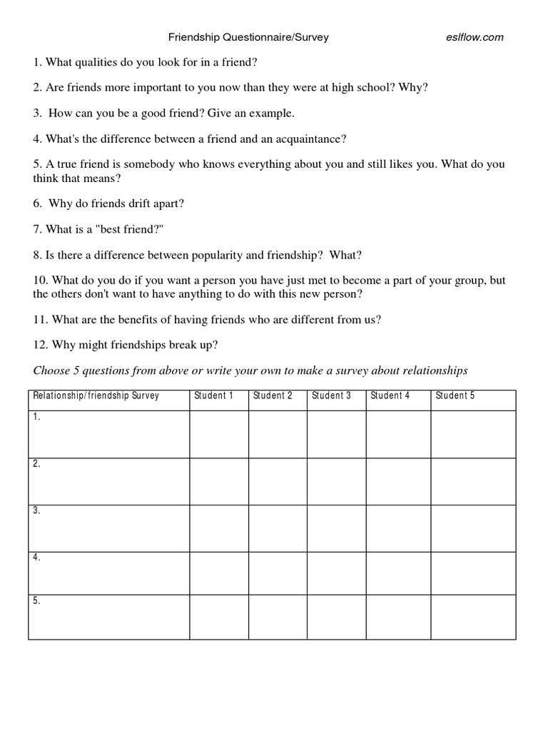 Friendship Questionnaire Survey | PDF