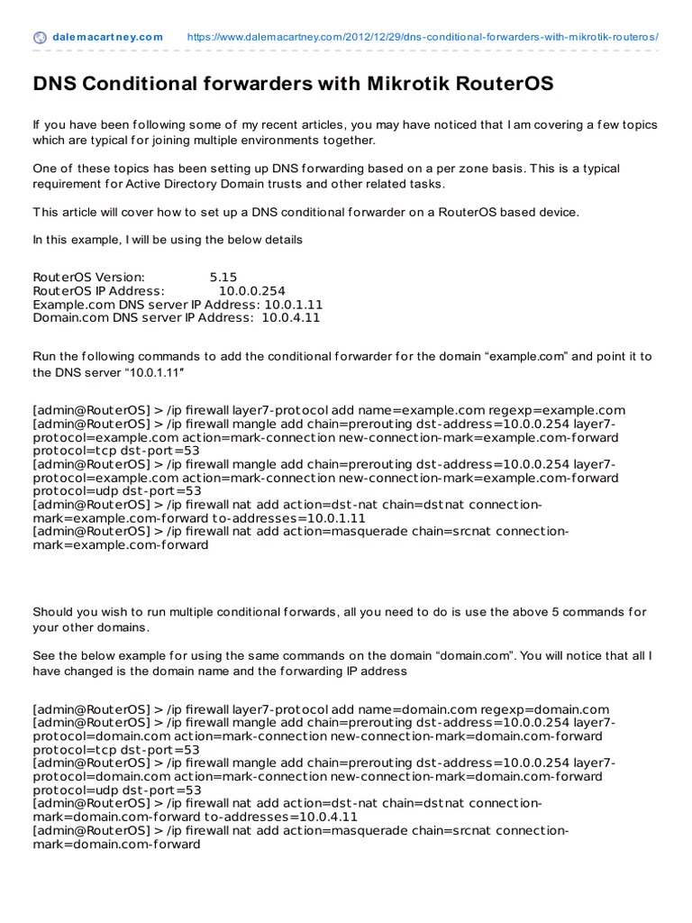 DNS Conditional Forwarders With Mikrotik RouterOS | PDF | Domain Name System | Domain Name