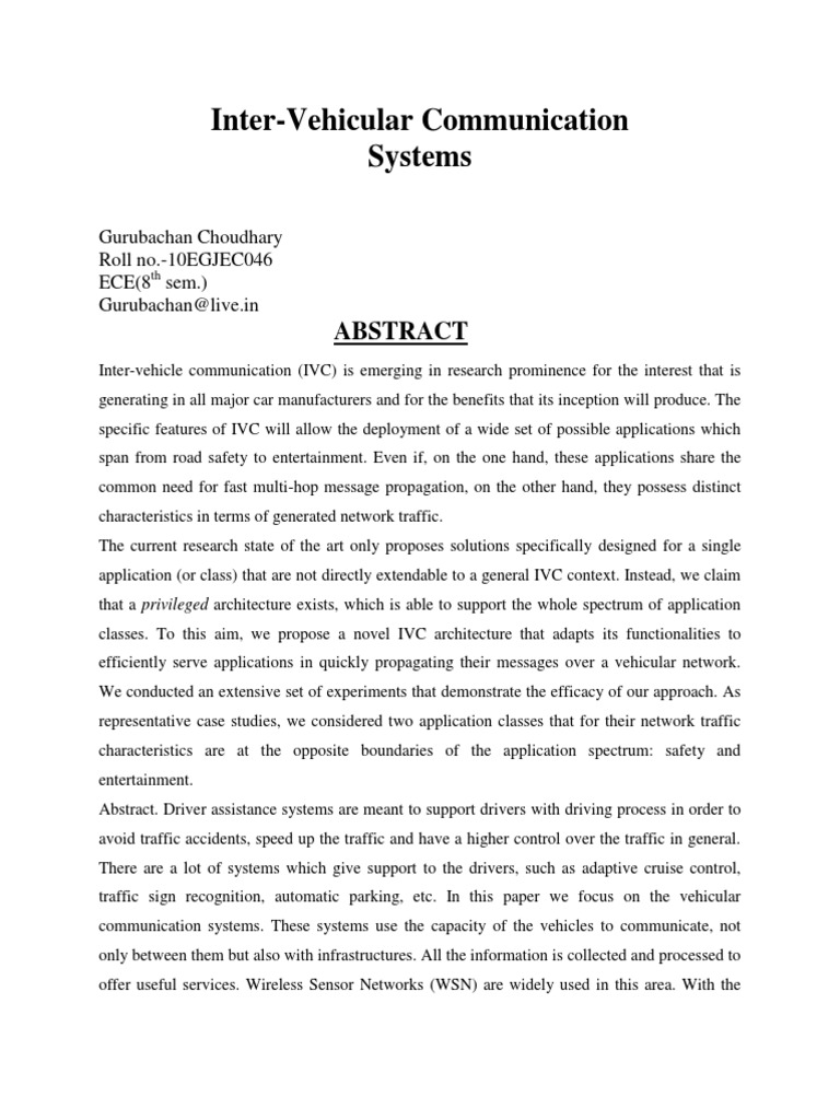 Inter-Vehicle Communication Systems Overview | PDF