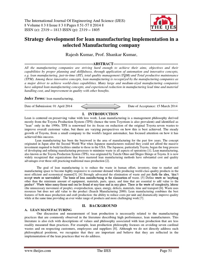 Strategy Development For Lean Manufacturing Implementation in A ...