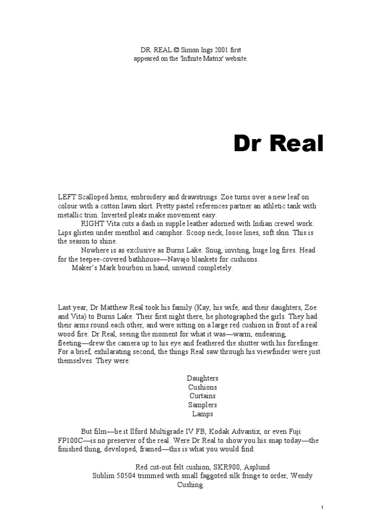 DR. REAL © Simon Ings 2001 First Appeared On The | PDF | Nature