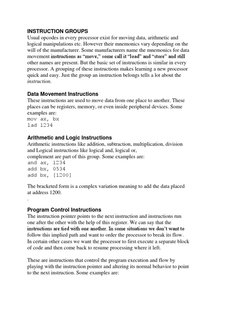 [C a-Slide#4 ]INSTRUCTION GROUPS , Data Movement Instructions , Arithmetic and Logic ...