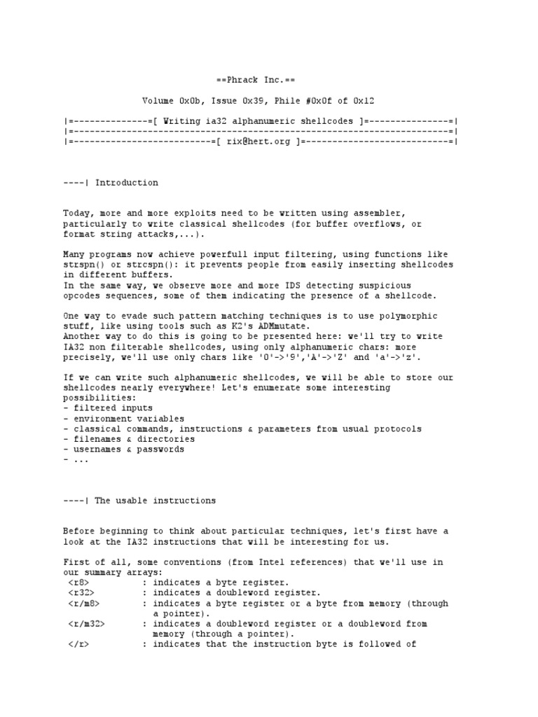Writing Alphanumeric Shellcode Pdf Instruction Set Computer Engineering