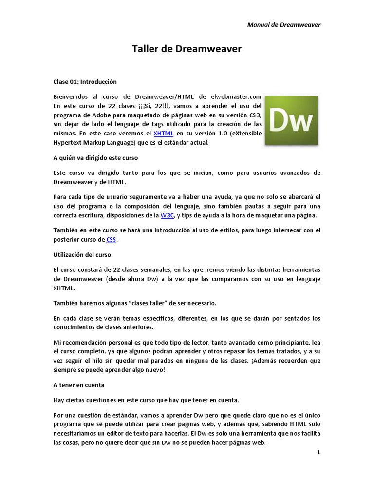 Taller Dreamweaver | PDF | HTML | Adobe Dreamweaver