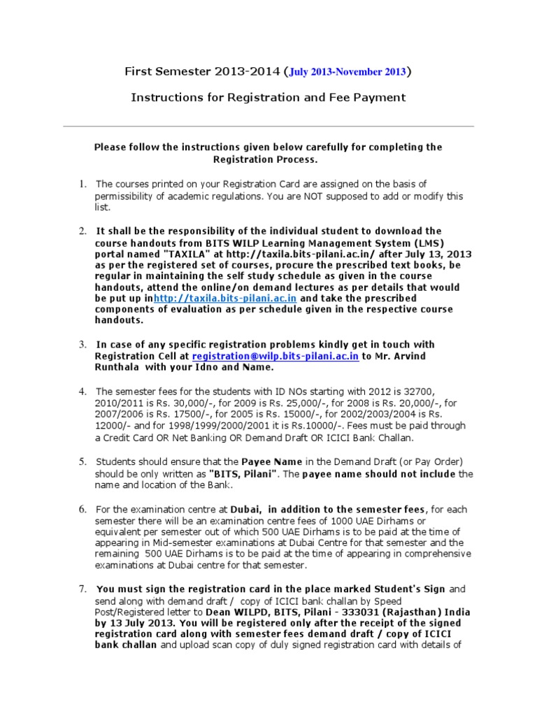 Instructions For BIT WILP Admission | PDF | Payments | Fee