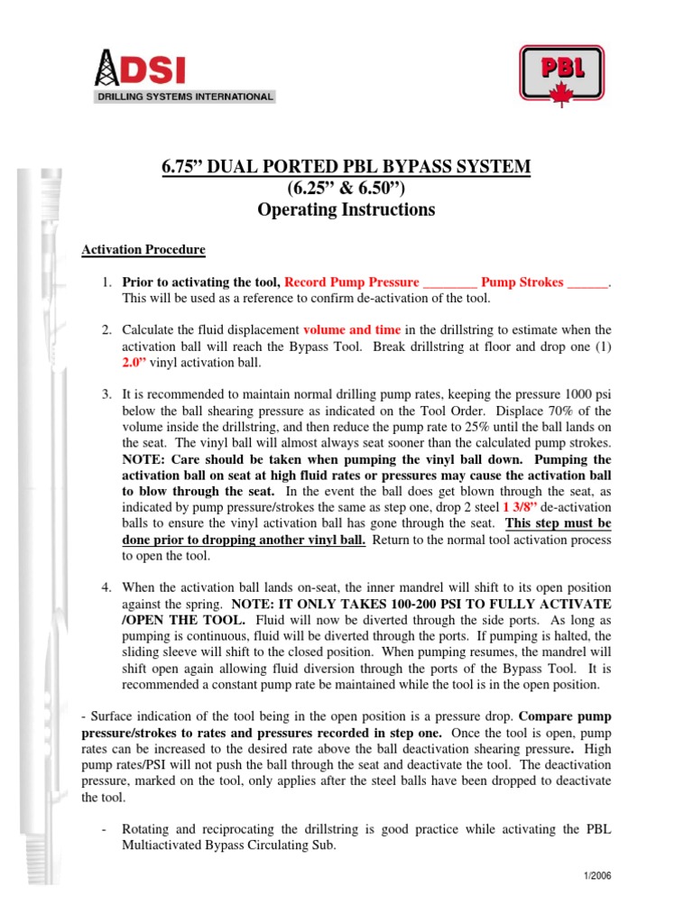 PBL Sub Operating Instruction | PDF | Pump | Pressure