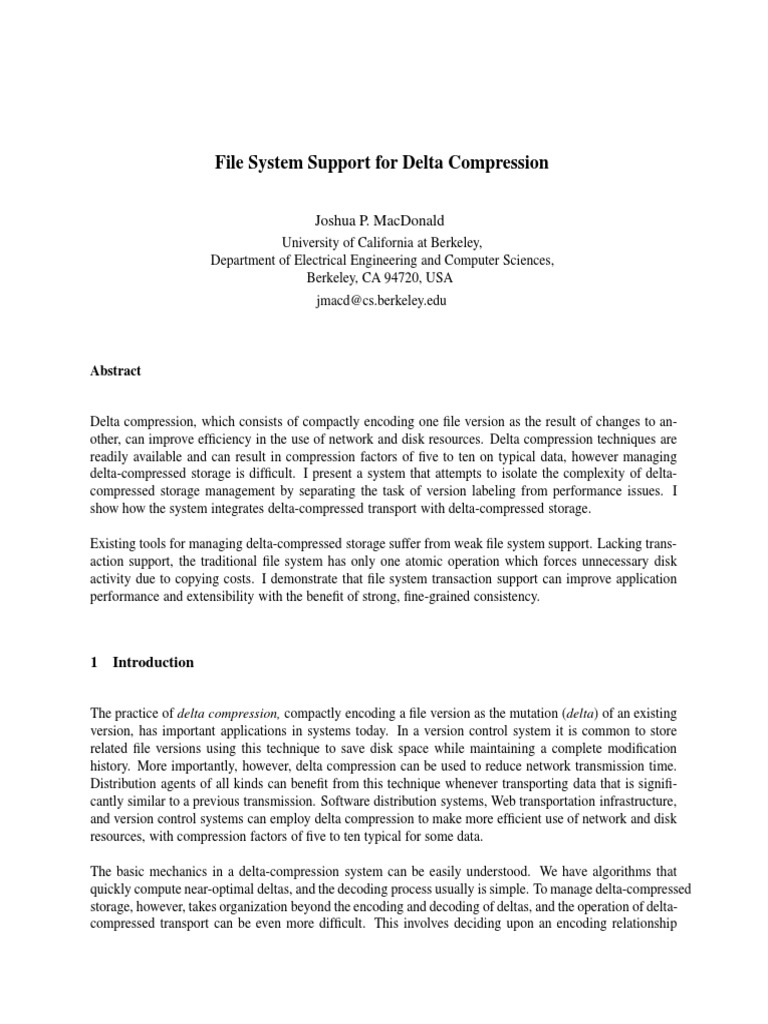 Xdfs File System Support For Delta Compression | PDF | Data Compression ...
