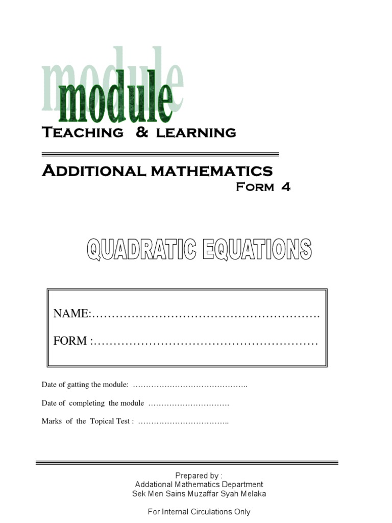 Add Math Quadratic Equation | PDF | Quadratic Equation | Equations