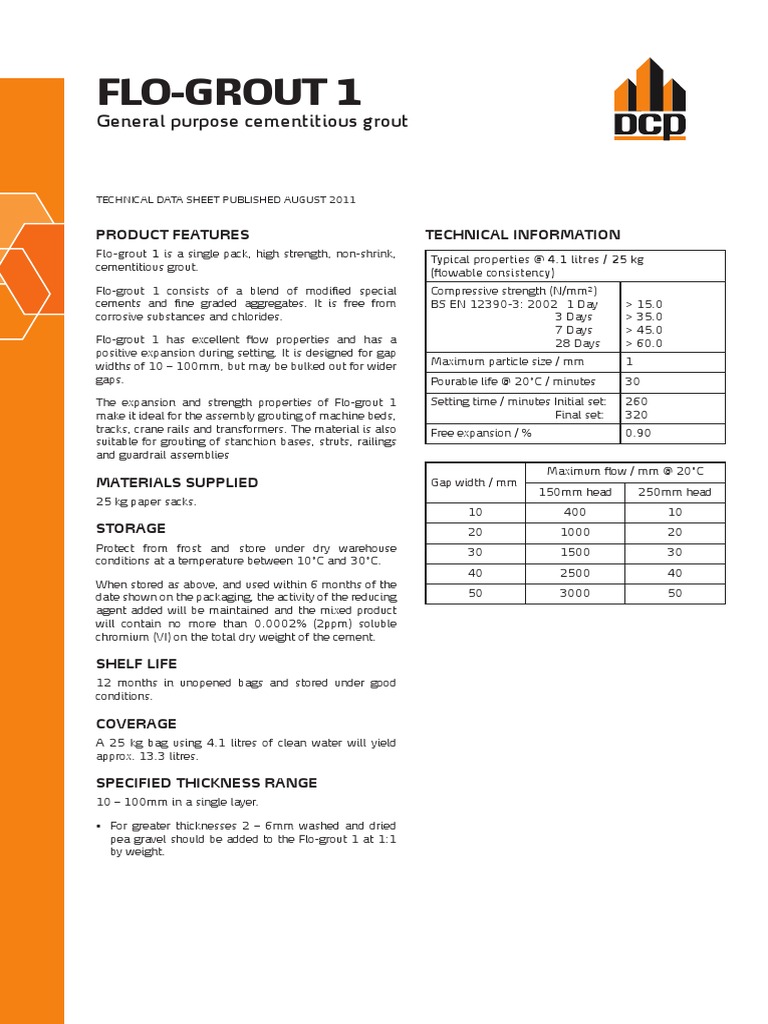 Flo-Grout 1: A Technical Data Sheet for a General Purpose, High ...