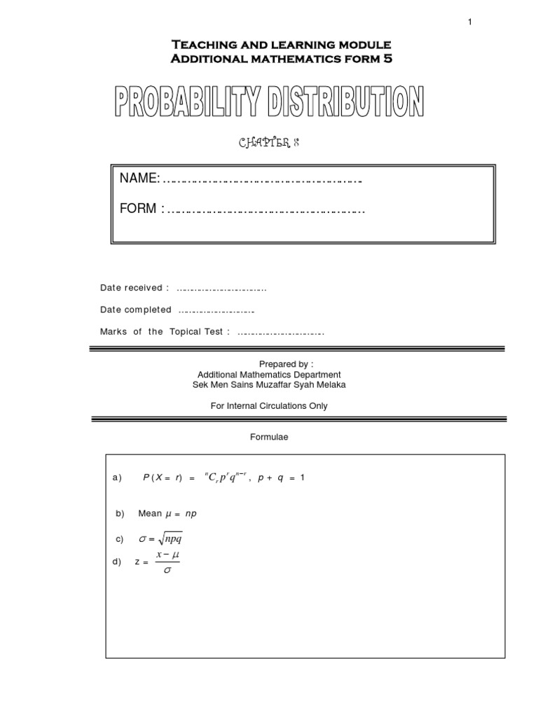 Binomial Distribution in Add Math Form 5 | PDF | Probability ...