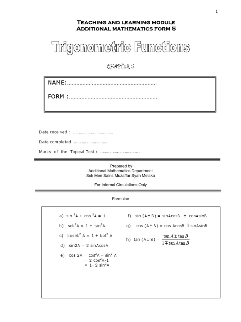 Add Math Trigonometric Function | PDF | Trigonometric Functions | Sine