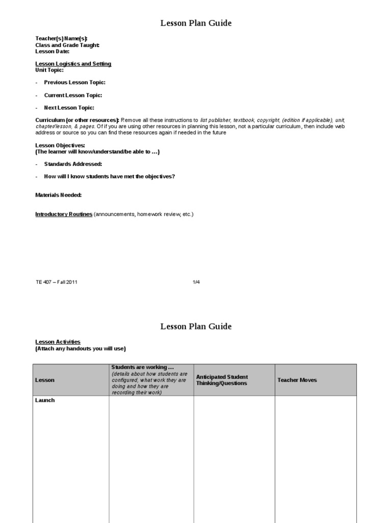 Lessonplantemplate 2011 Docversion | PDF