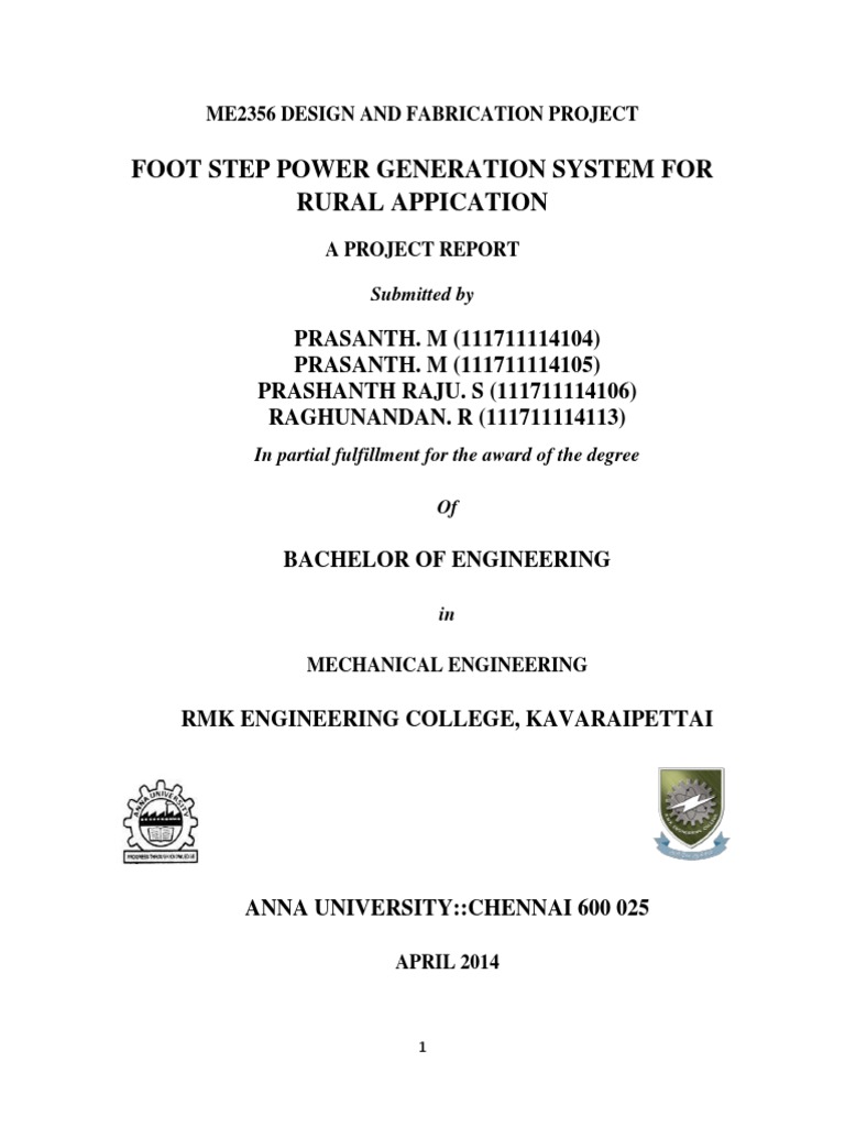 Foot Step Power Generation System For Rural Energy Application To Run ...