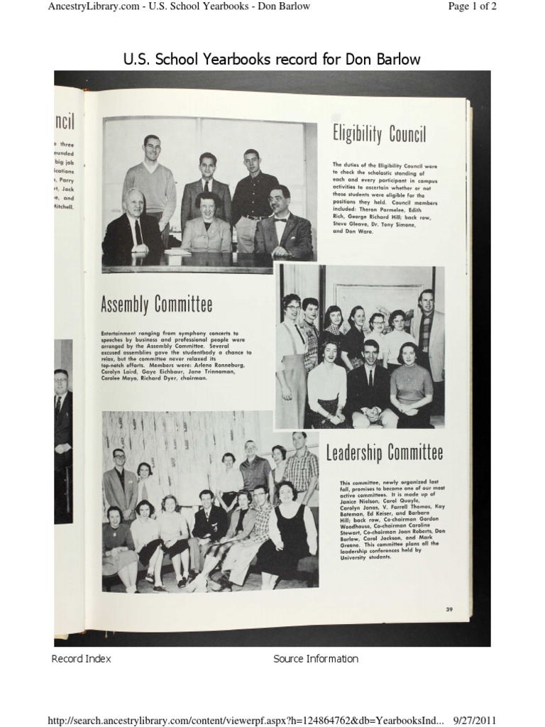 Don Barlow's 1957 Utonian Yearbook Entry | PDF