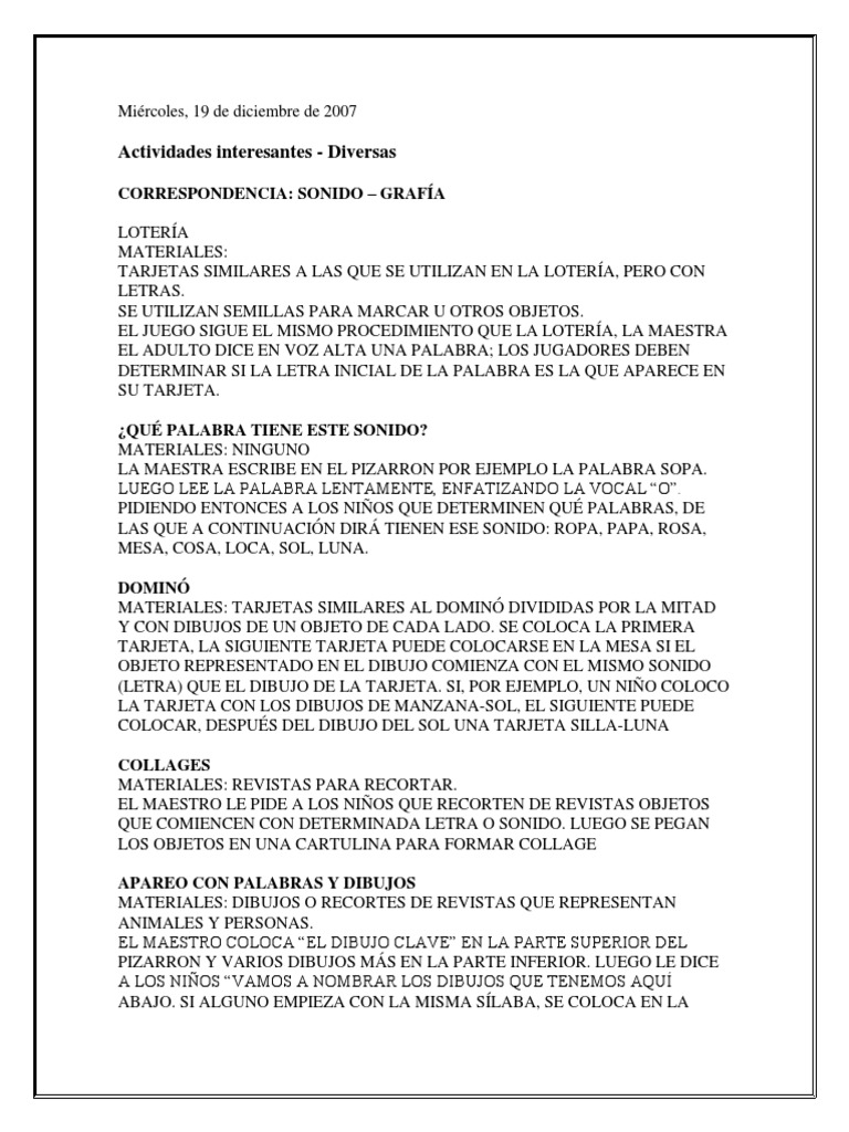 Actividades Lúdicas de Lectura y Escritura | PDF | Escritura | Imagen