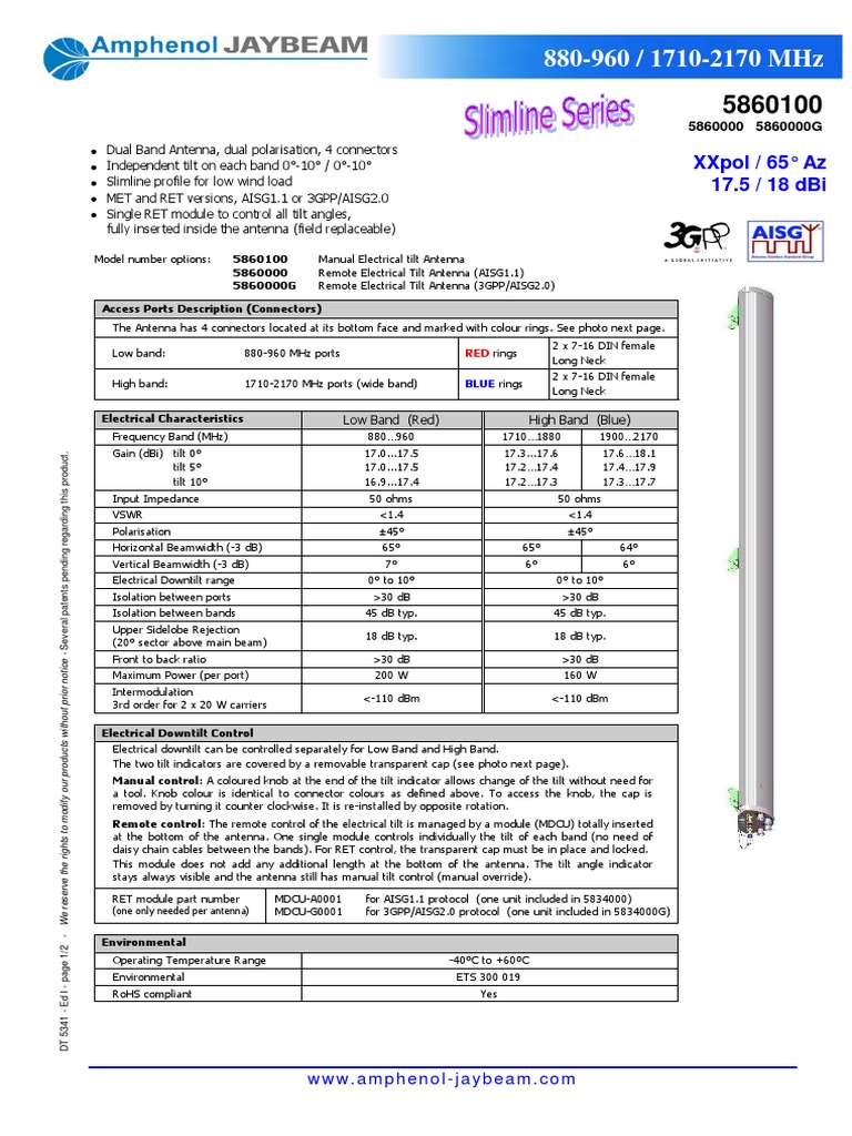 Jaybeam 5860100 SlimLine | PDF | Decibel | Antenna (Radio)