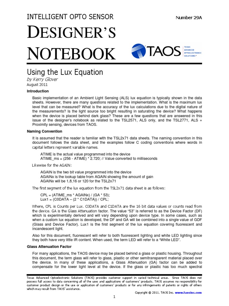 ALS Using The Lux Equation DN29A PDF | PDF | Light Emitting Diode ...