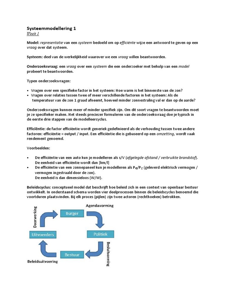 Systeemmodellering 1 Samenvatting | PDF