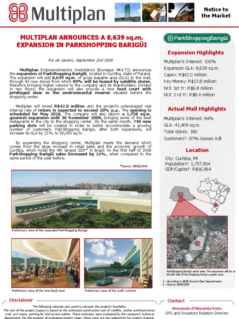Multiplan Expands ParkShopping Barigüi | PDF | Shopping Mall | Retail