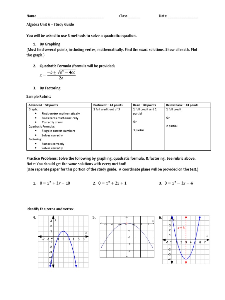 Unit 6 Study Guide | PDF | Quadratic Equation | Factorization