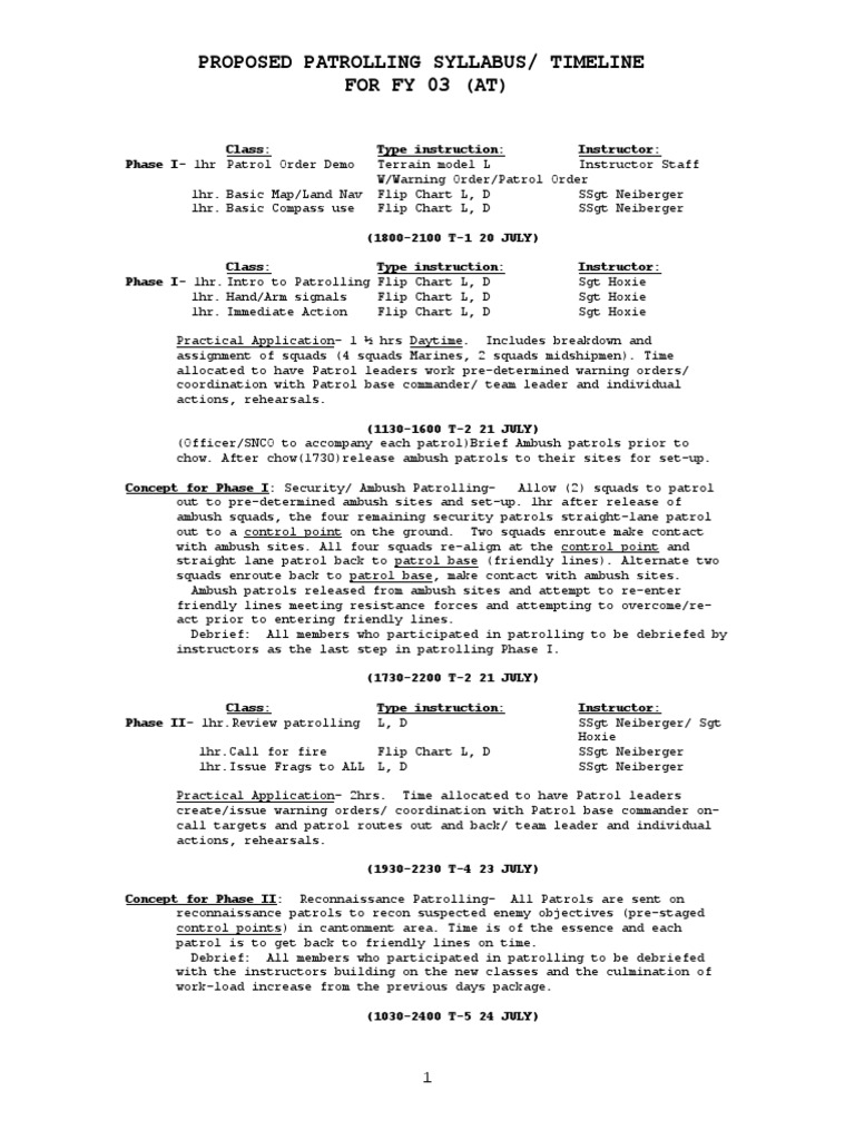 Proposed Patrolling Syllabus and Timeline for FY 03 | PDF | United ...