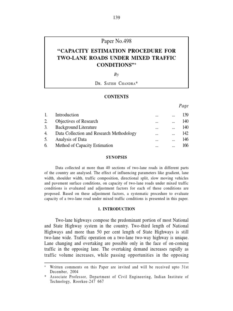 Capacity Estimation for Two-Lane Roads | PDF | Lane | Traffic