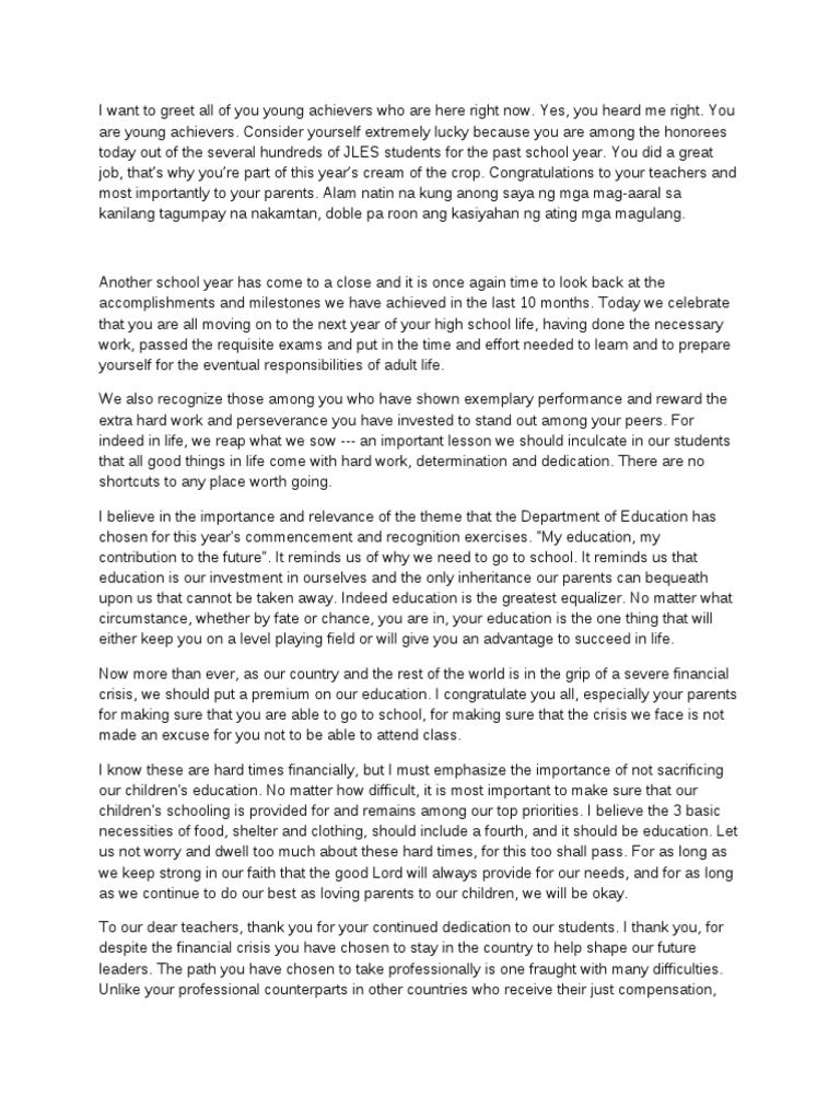 Recognition Day Speech | PDF | Cognition | Educational Stages