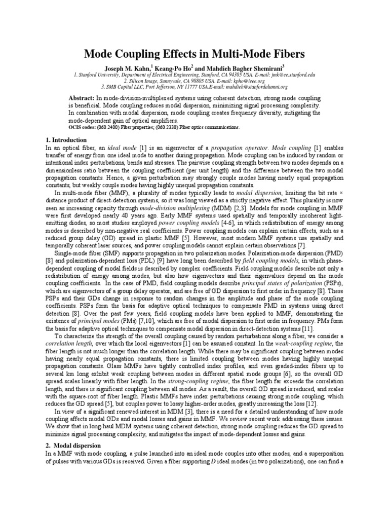 Mode Coupling Ofc 12 | PDF | Dispersion (Optics) | Optical Fiber