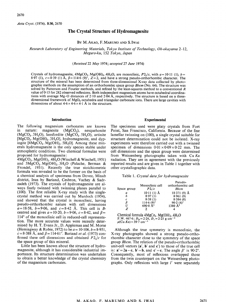 Crystal Structure of Hydromagnesite | PDF | X Ray Crystallography ...