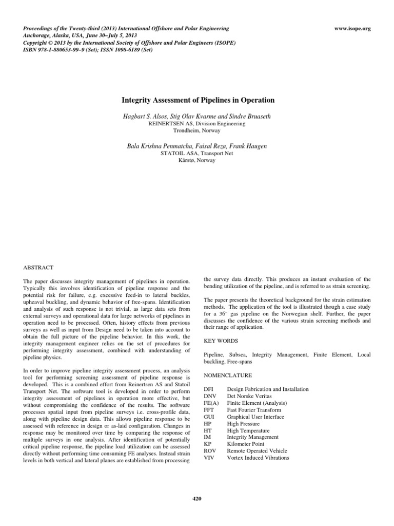 Integrity Assessment of Pipelines in Operation | PDF | Deformation ...