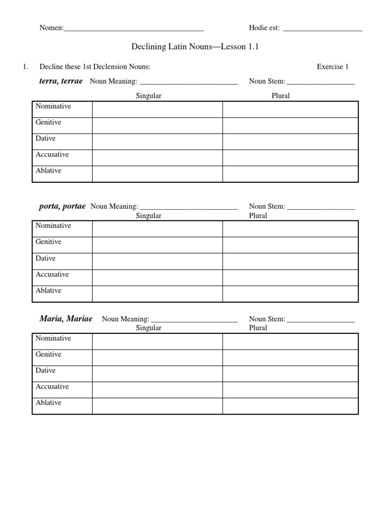 Latin Noun Declension Exercises | PDF | Syntactic Relationships | Languages