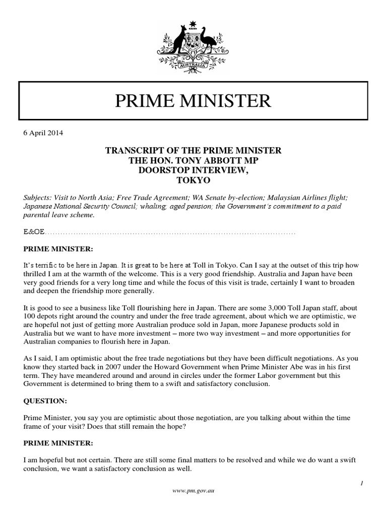 14-04-06 Doorstop Interview Tokyo | PDF | Japan | Australia