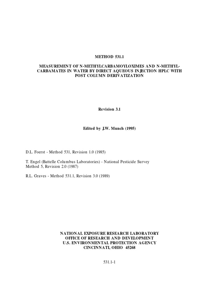 EPA Method 531.1 for Water Analysis | PDF | High Performance Liquid ...