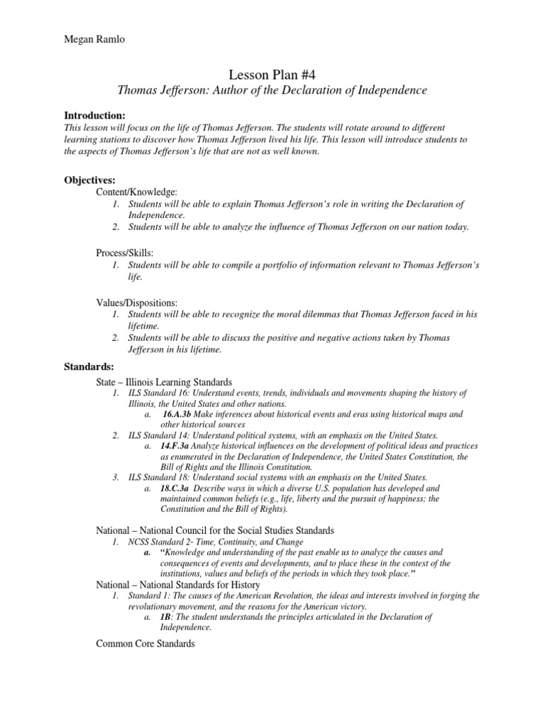 Lesson Plan 4 Mi | PDF | Thomas Jefferson | United States Declaration ...