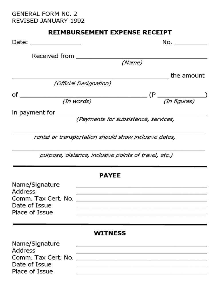 Reimbursement Expense Receipt: (Name) | PDF | Business