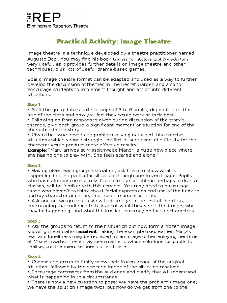 Practical Activity: Image Theatre: Step 1 | PDF | Theatre