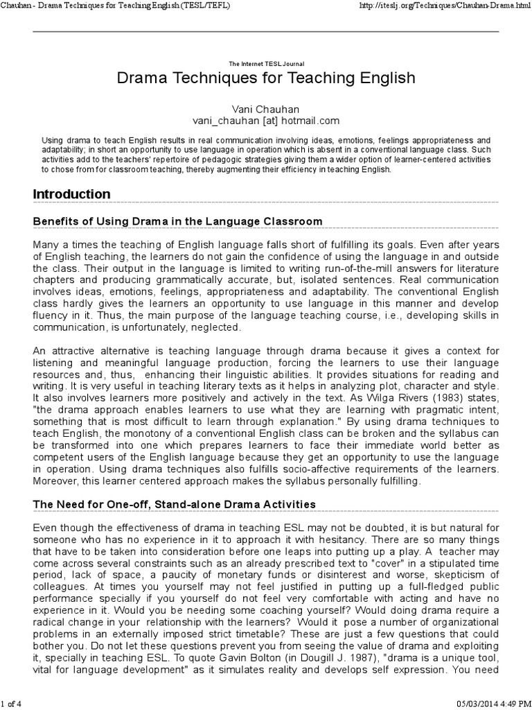 Chauhan - Drama Techniques For Teaching English (TESL - TEFL) PDF | PDF ...