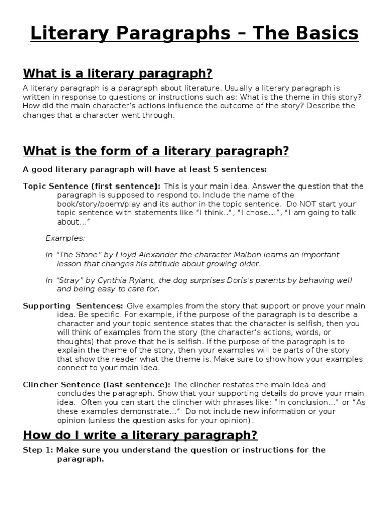 Literary Paragraph Guidelines | PDF | Question | Paragraph