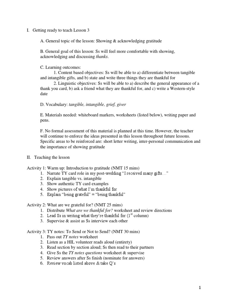 lesson 3 | Gratitude | Lesson Plan