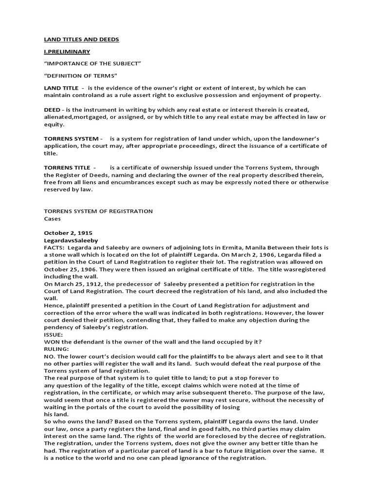 Land Titles and Deeds | PDF | Real Property | Deed