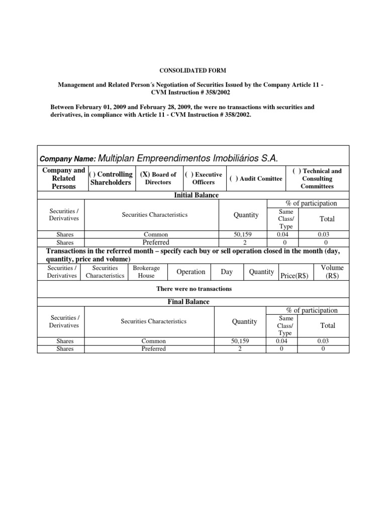 Multiplan Cvm358 20090309 Eng | PDF | Securities (Finance) | Derivative ...