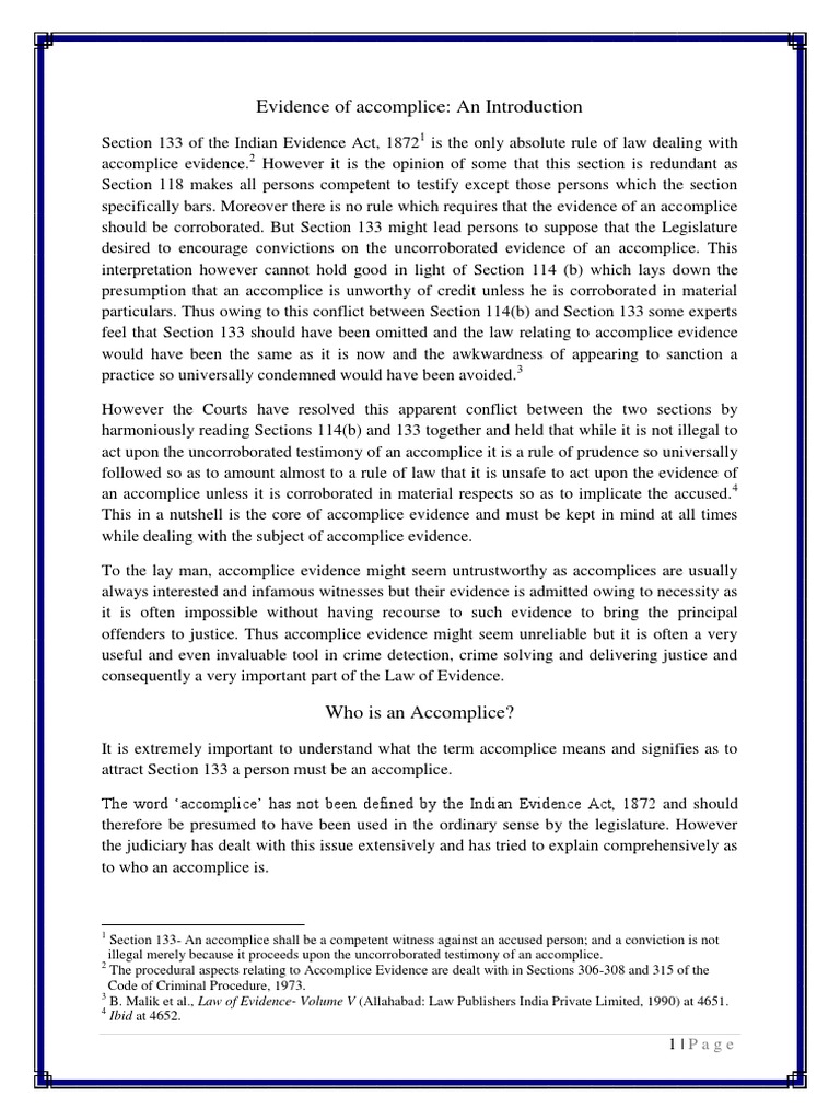 Accomplice Evidence | PDF | Witness | Evidence