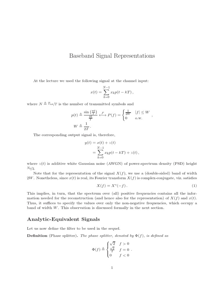 Baseband Signal Representations: Analytic-Equivalent Signals | PDF | Bandwidth (Signal ...