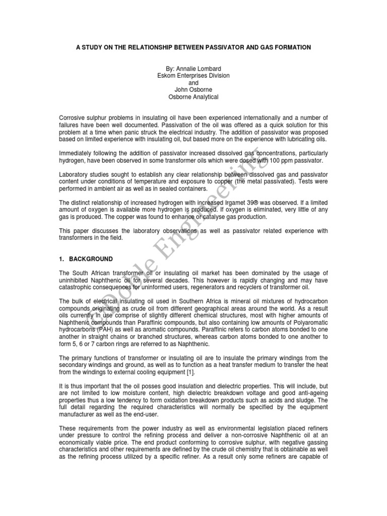 Passivator and Gas Formation at Transformator | PDF | Petroleum ...