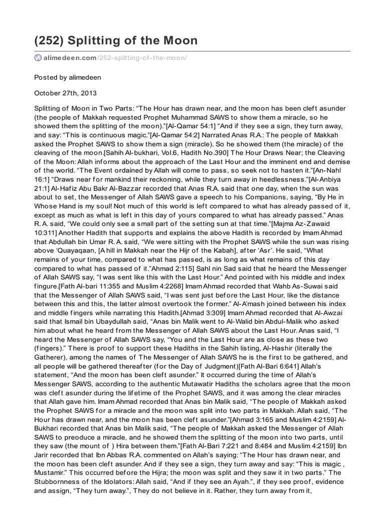 252 Splitting of The Moon | PDF | Muhammad | Banu Hashim